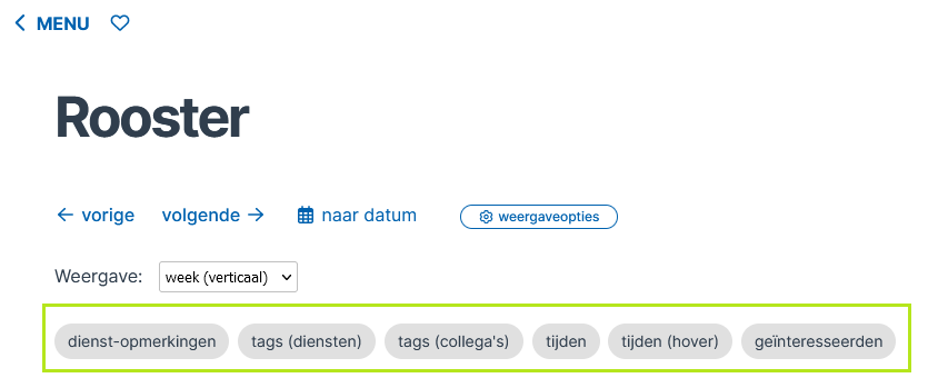 Weergave van het rooster aanpassen – Het Rooster Support