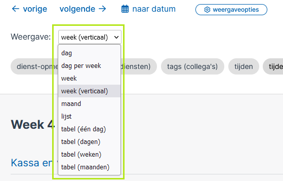 Weergave van het rooster aanpassen – Het Rooster Support